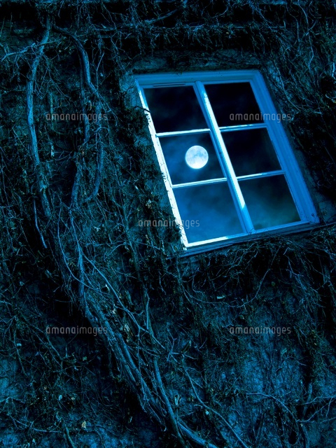 Full Moon reflected in a window[01809026674]の写真素材・イラスト素材｜アマナイメージズ