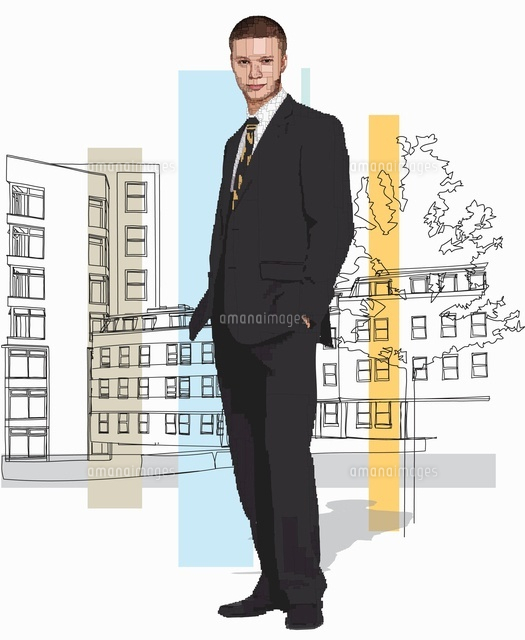 Young businessman standing on city street[20039002680]の写真素材・イラスト素材｜アマナイメージズ