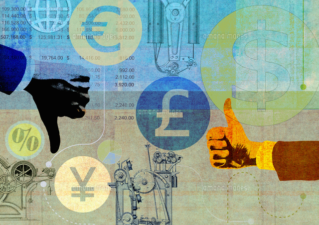 Collage of uncertainty forecasting global currency[20039009030]の写真素材 ...