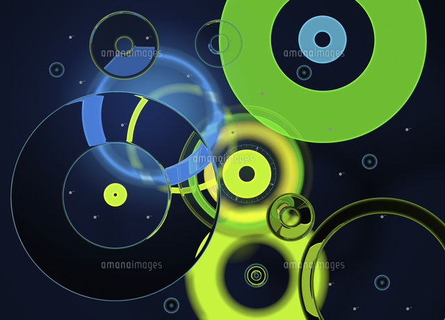 Dial and numbers in abstract pattern of brightly coloured overlapping ...