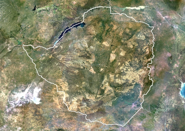 Zimbabwe, Africa, True Colour Satellite Image With Border[20053000697]の ...