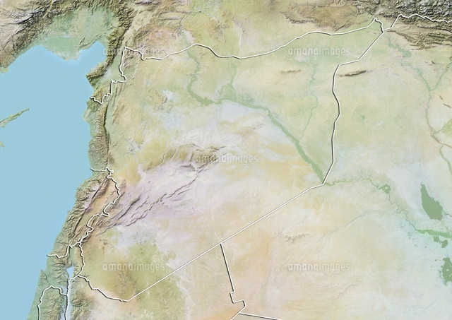 Syria, Relief Map with Border[20053002112]の写真素材・イラスト素材｜アマナイメージズ