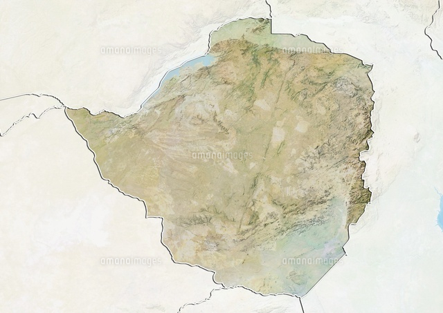 Zimbabwe, Relief Map with Border and Mask[20053002211]の写真素材・イラスト素材｜アマナイメージズ