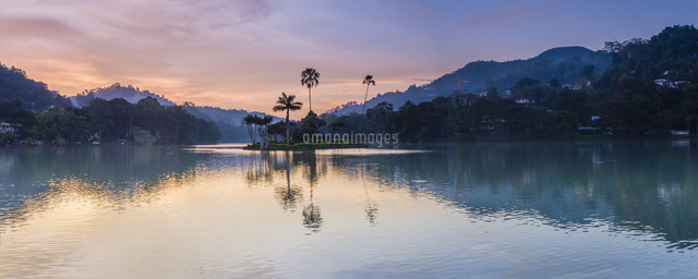 Kandy Lake and the island at sunrise, Kandy, Central Province, Sri ...