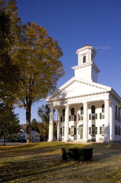 Autumn foliage surrounding the Windham County Courthouse, a Greek ...