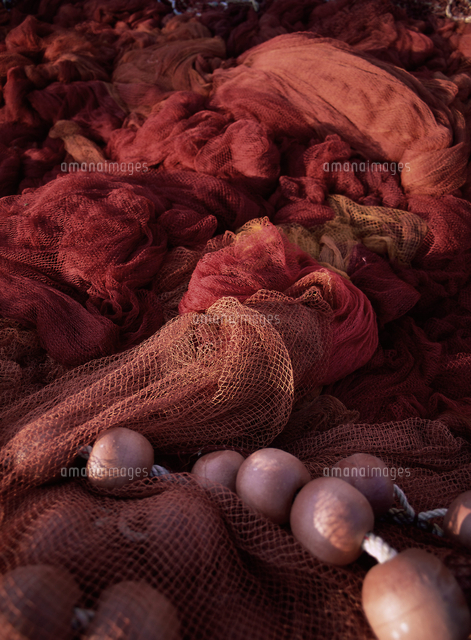 Close-up of fishing nets and floats, Sicily, Italy, Mediterranean ...