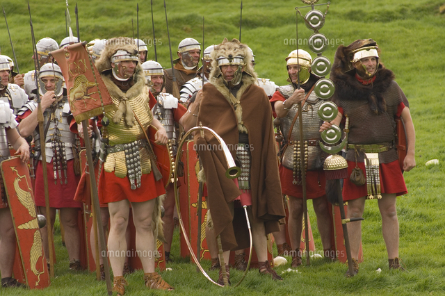 Ermine Street Guard, at ease, with Standard Bearers and Trumpeter ...