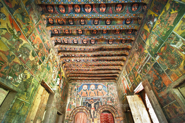 Ancient wall paintings in the interior of the Debre Birhan Selassie ...