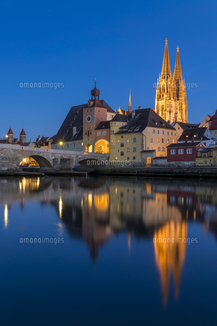 View to the Cathedral of St. Peter, the Stone Bridge and the Bridge ...