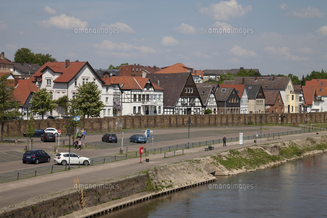 Fishing town with half-timbered houses, Weser, Minden[20080009975]の写真素材 ...