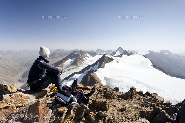 Hiker on th summit of Similaun Mountain on the Niederioech[20080010705 ...