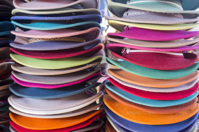 Stacks of colourful felt hats, black market, Moron[20080019718]の写真素材 ...