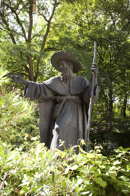 Statue of St. Jacob between tree in Wasserburg am Inn, Bavaria, Germany ...