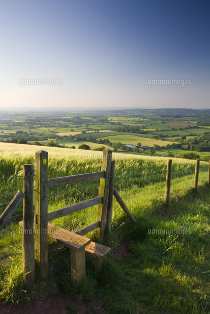 Footpath and style through fields, Raddon Hill, Mid Devon, England ...
