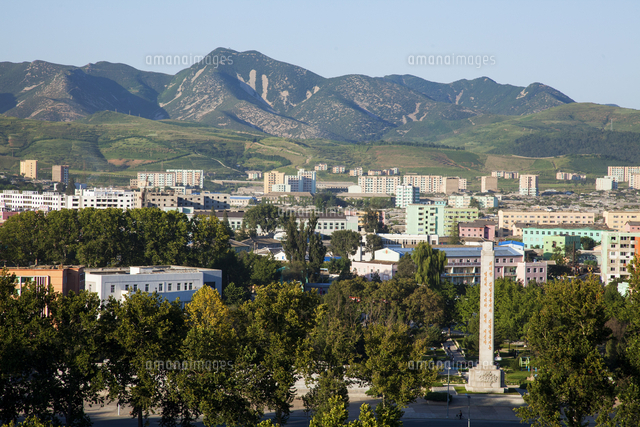 View over the city of Sariwon, with an Immortality Tower in the ...