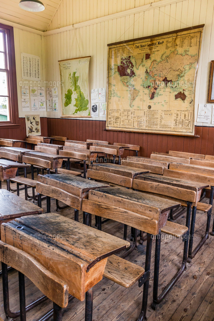 Interior of a school at Highland Folk Museum as it looked in 1937 ...