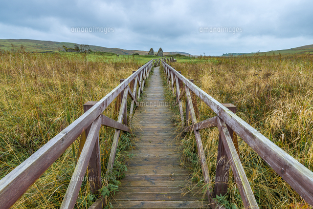 UK, Scotland, Argyll and Bute, Islay, Loch Finlaggan, Boardwalk to ...