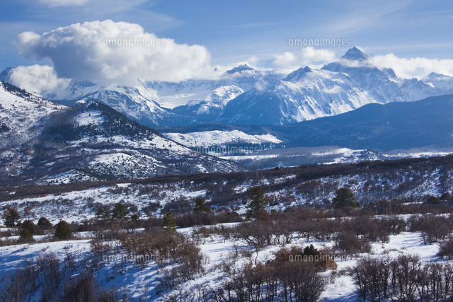 USA, Colorado, Dallas Divide, winter view of Mount Sneffels Wilderness ...