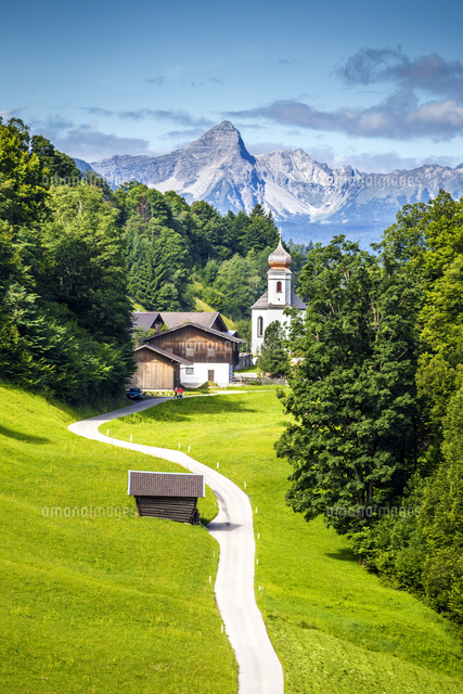 Wamberg village with Mount Zugspitze and Alpspitze on the background ...