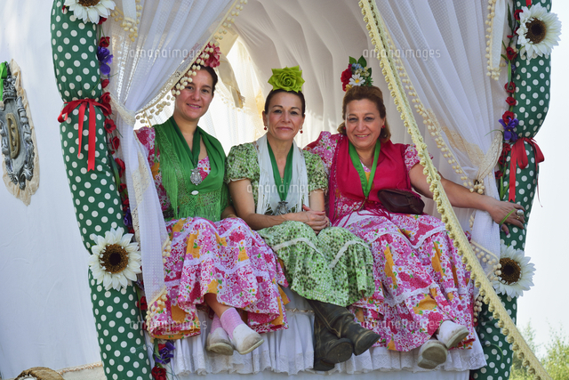 Beautiful women belonging to the Hermandad (Brotherhood) de Triana on ...