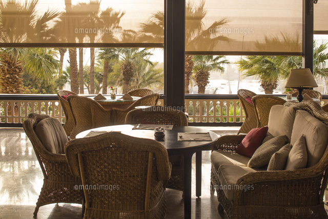 Egypt, Upper Egypt, Aswan, Terrace at the Sofitel Legend Old Cataract ...