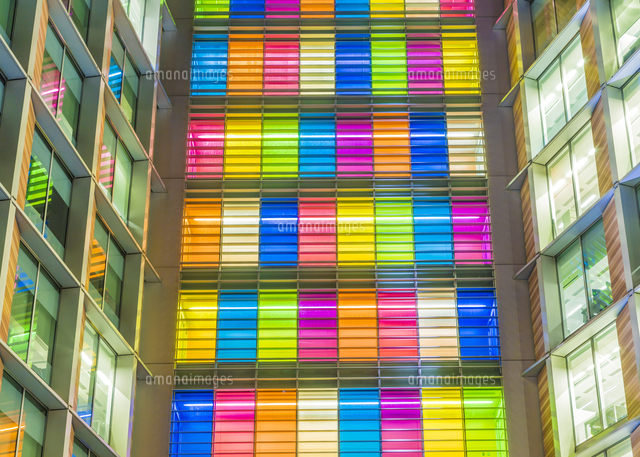 Illuminated colourful office windows, London, England,UK[20088122325]の ...