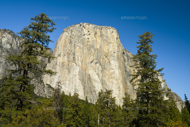 Low angle view of El Capitan summit against clear sky at Yosemite ...