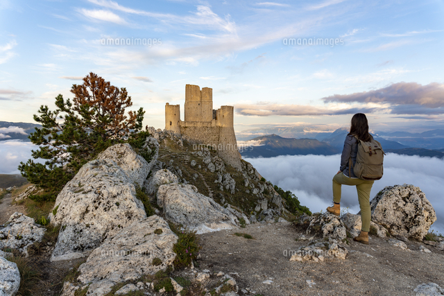 Rocca Calascio old castle in the wild Gran Sasso landscape at sunset ...