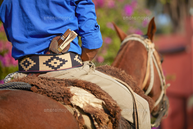 A detail of the 'facones' (knives) of a gaucho at the Estancia La ...