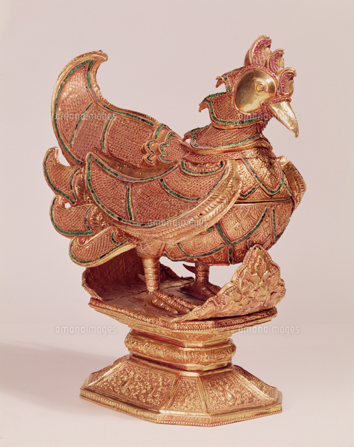 Vessel and cover on stand, in form of a sacred goose, gold,[22040028393 ...