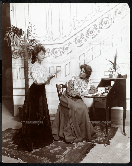 Two female stage hands on a stage set, acting, New York, 190 ...