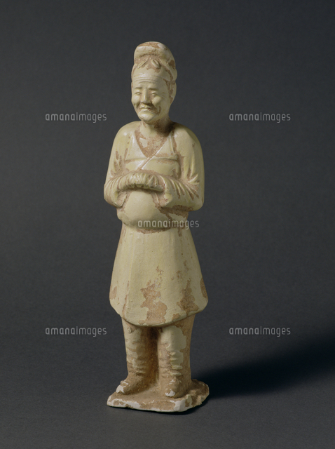 Tomb figure of a standing Tocharian or Sogdian man wearing a ...