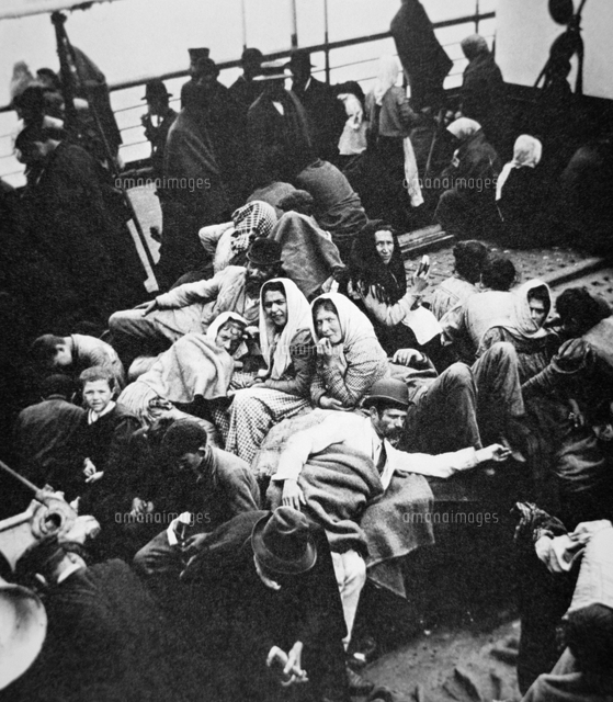 Steerage passengers enjoying fresh air on deck as their ship ...