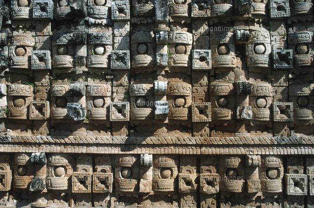 Detail of the facade of the Temple of Masks, Mayan classical ...