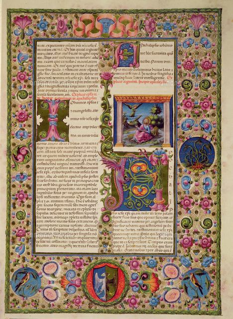 Fol.236r Opening to the Book of the Apocalypse, from the Bor ...