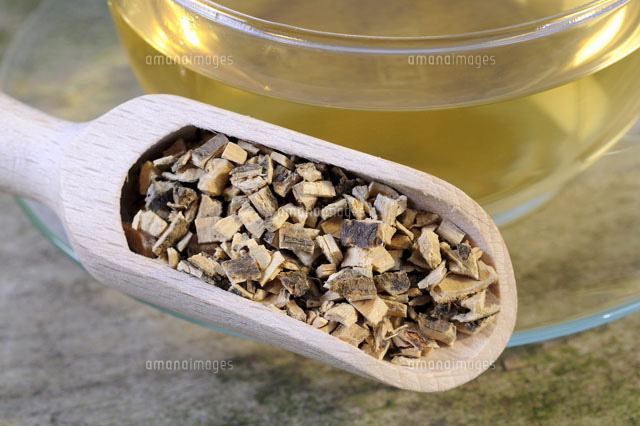 Silk tree bark on a wooden spoon with a cup of tea[22199049078]の写真素材 ...