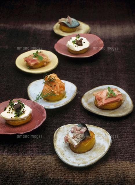 Potato canapes with meat in aspic，salmon，herring and goa[22199061396]の ...
