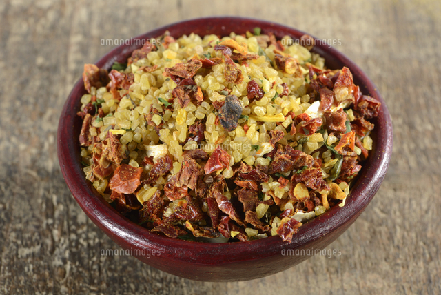 A ready-made mix of bulgur with dried vegetables and seasoning ...