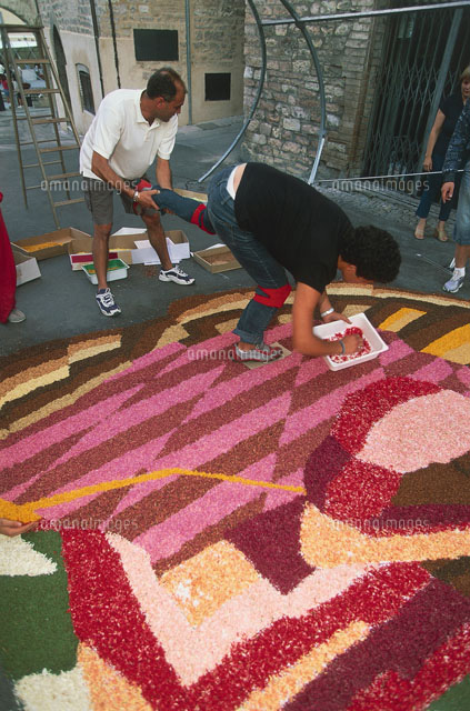 two men making carpet of flower[22907005930]の写真素材・イラスト素材｜アマナイメージズ