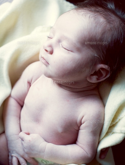 New born baby wrapped in blanket, portrait[11001052648]の写真素材・イラスト素材｜アマナ ...