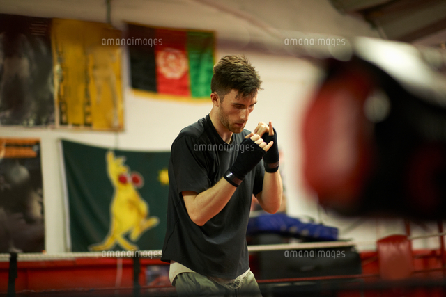 Boxer practising in boxing ring[11015289004]の写真素材・イラスト素材｜アマナイメージズ