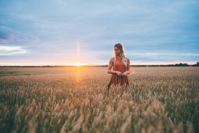 Woman enjoying wheat field, Edmonton, Canada[11015358708]の写真素材・イラスト素材 ...