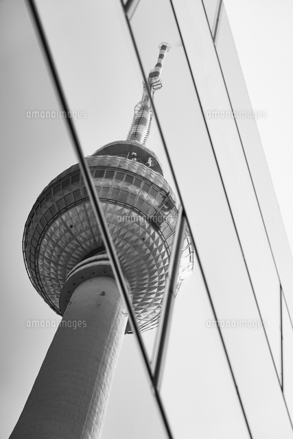 Reflection of Television Tower on glass highrise windows, Berlin ...