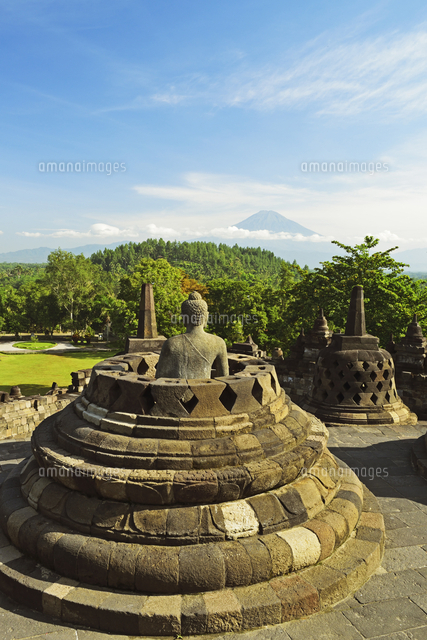 Borobodur with Mount Merapi in the distance, Kedu Plain, Java ...