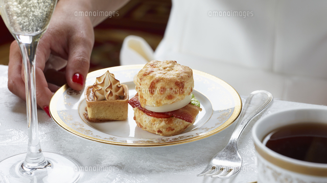A BLT scone and a meringue cake for afternoon tea[11047067314]の写真素材 ...
