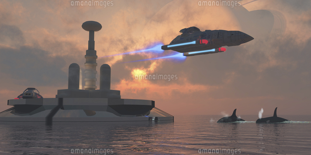 Artist's concept of a futuristic colony on a water planet.[11079023857 ...