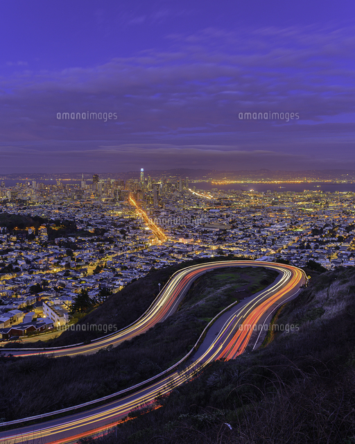 High Angle View Of Illuminated City Against Sky At Dusk[11115208496]の写真 ...