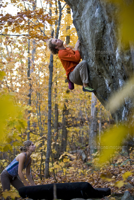A young couple boulders near the base of Mt Orford, Quebec[11118015861 ...