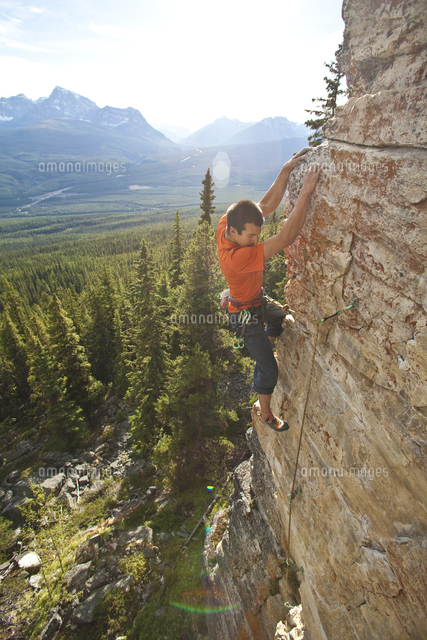 A strong male climber climbing, RUDED2 10d, Silver City, Castle Mtn ...