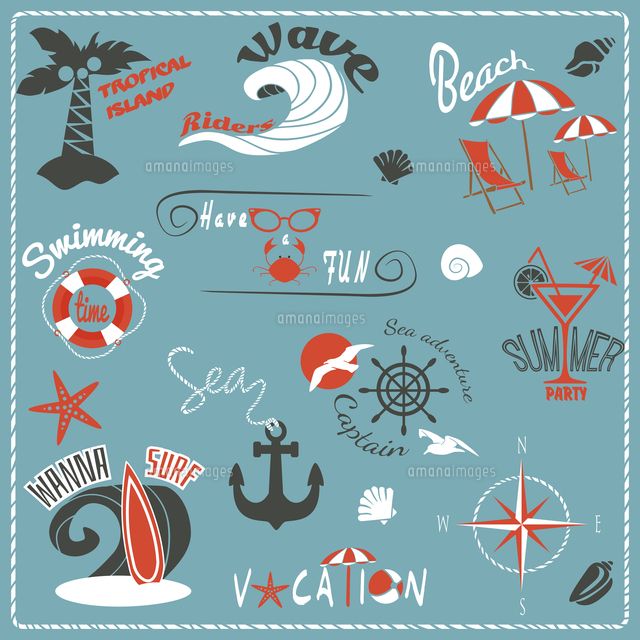 Summer sea retro vacation tropical island emblems set isolated vector ...